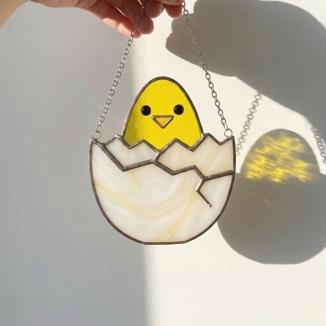 Stained Glass Chick in Egg Window Decor - Handmade Easter Gift & Sun ...