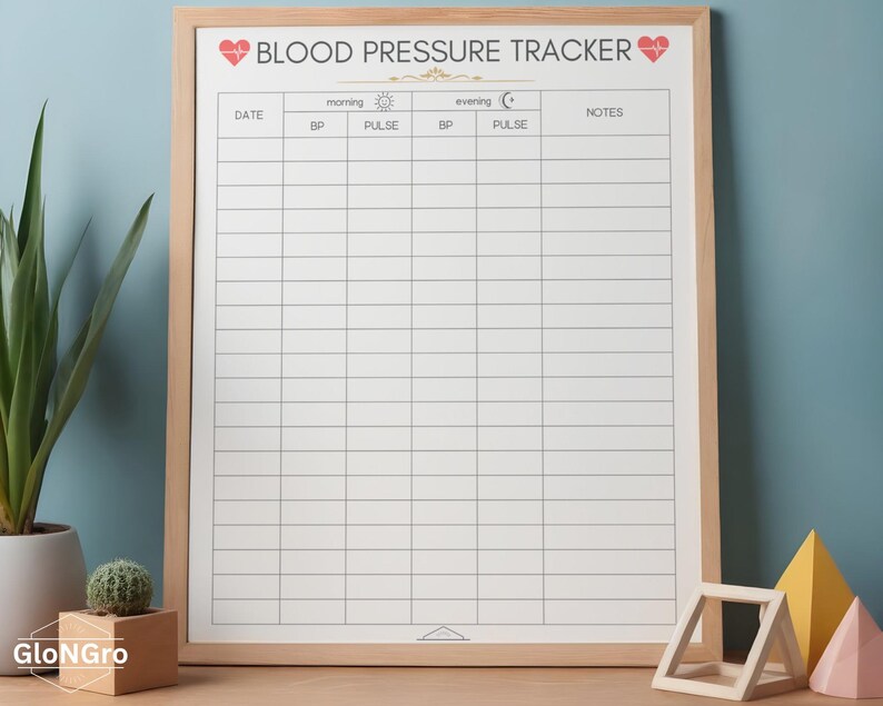 Daily Blood Pressure Log Printable | AM/PM BP Tracker & Pulse Chart ...