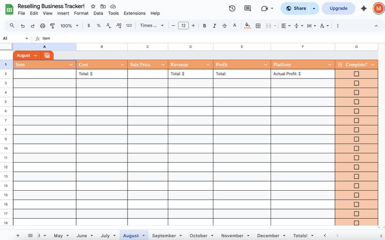 Reselling Spreadsheet | Profit + Expense Tracker for Depop, Poshmark ...