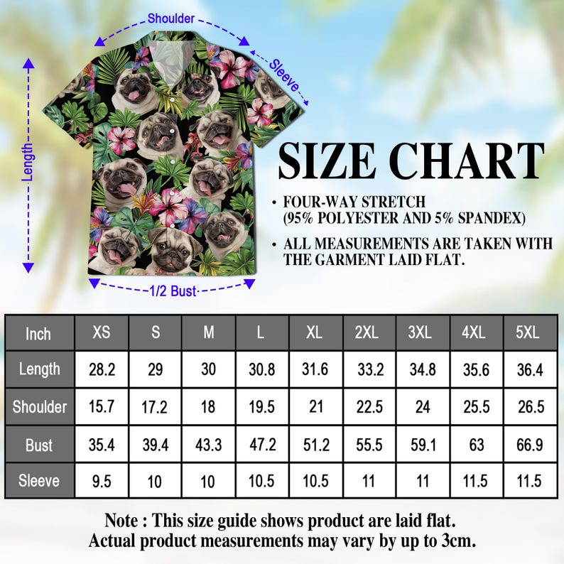Pug Hawaiian Shirt for Men, Cute Dog Aloha Shirt, Tropical Pug Face ...