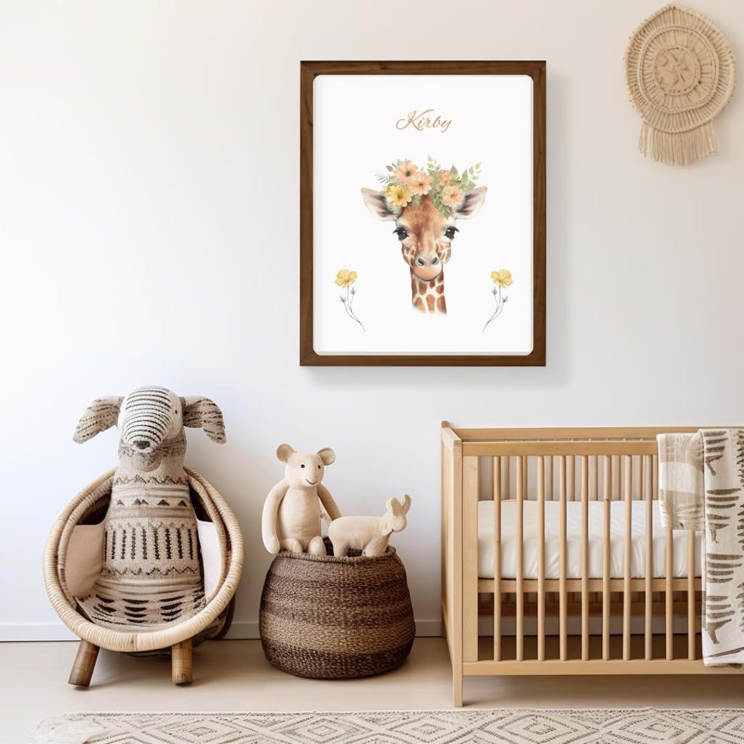 Personalized – Giraffe Printable With Yellow and Pink Flower Crown ...