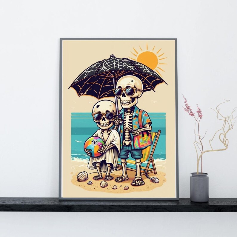 Halloween Summer Vibe Cartoon Skeleton Poster - Etsy