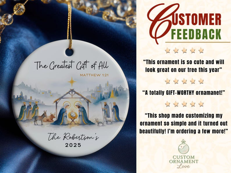 Personalized Nativity Ornament – Custom Birth of Christ Manager Scene ...