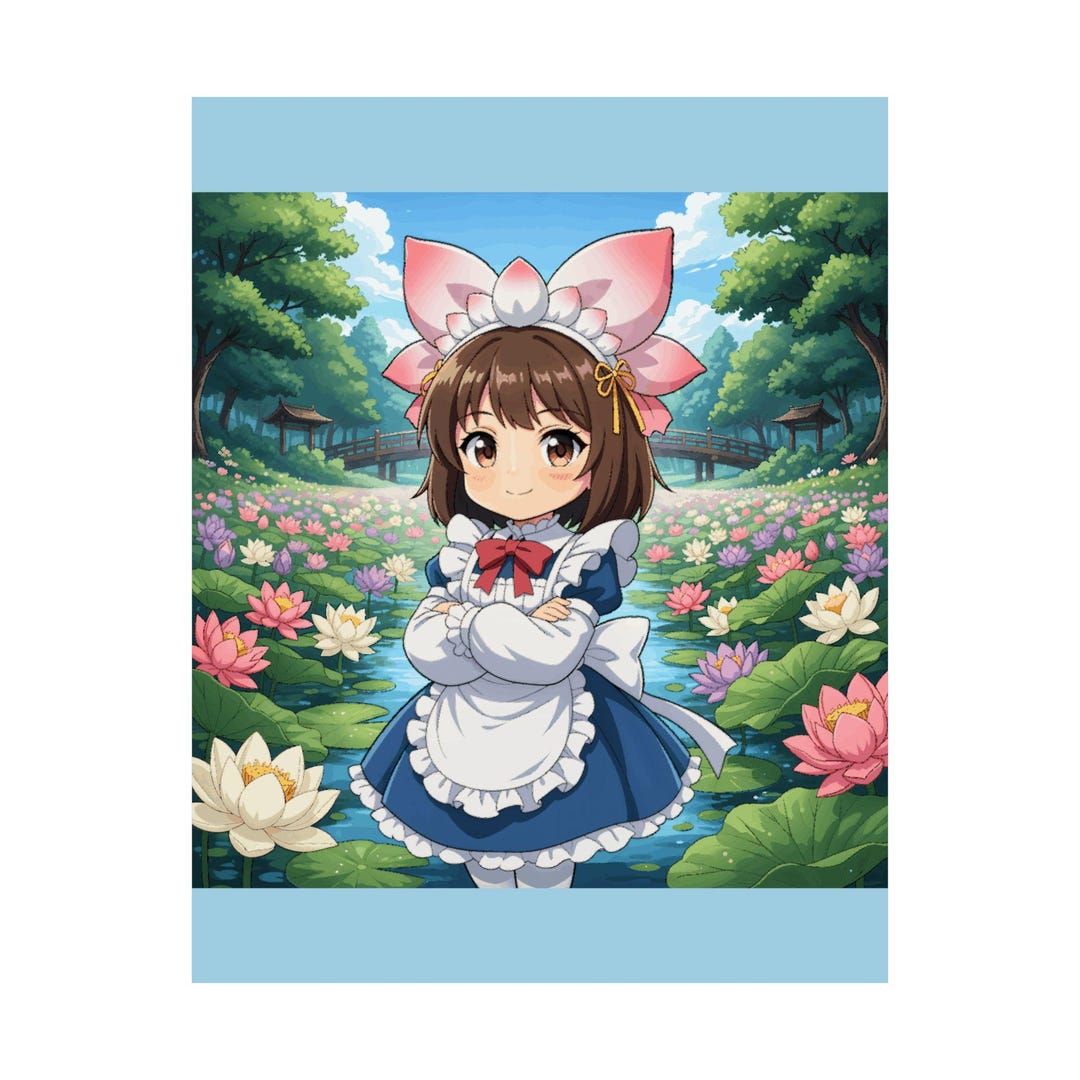 Kawaii Chibi Maid Lotus Pond Anime Satin Poster Print - Etsy