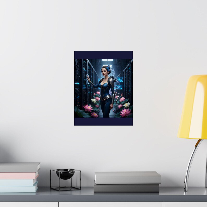 Cyberpunk Sci-fi Maid and Lotus Flower Satin Poster - Etsy