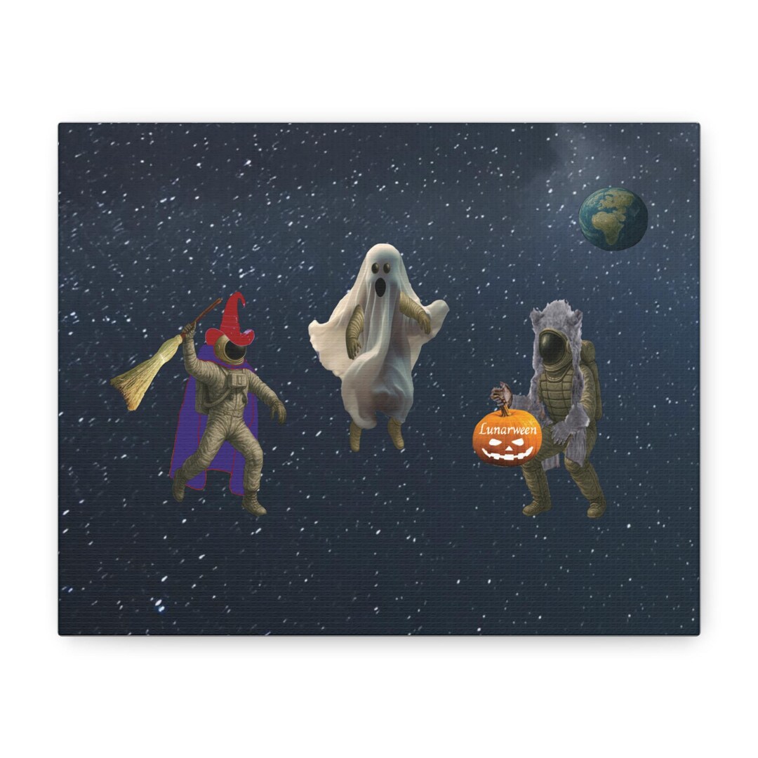 Space Halloween Ghost Astronauts Canvas - Etsy