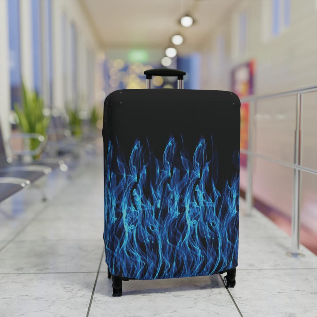 Blue Flame Pattern Luggage Cover | Fire Travel Suitcase Protector - Etsy