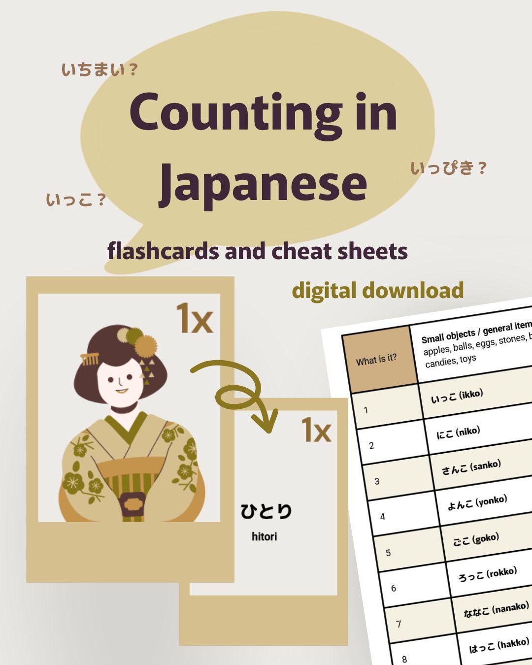 Japanese Counting Flashcards and Cheatsheet | Learn Numbers, Counters ...