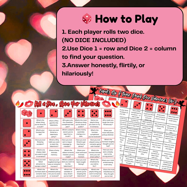 Galentines Dice Game for Adults (18+) | Valentine’s Roll-the-dice ...