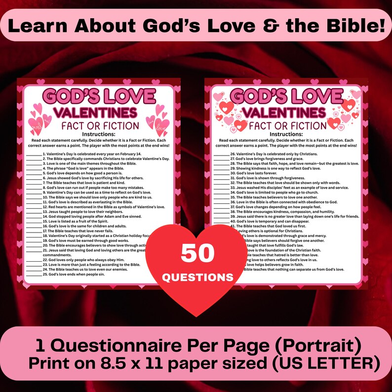 Valentine's Day Bible Trivia Game – God's Love, Fact or Fiction (PDF ...