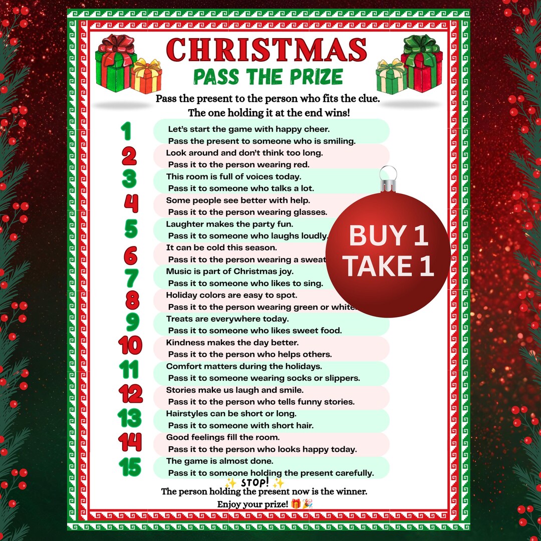 Christmas Pass the Prize Game | Printable Holiday Activity for Exchange ...