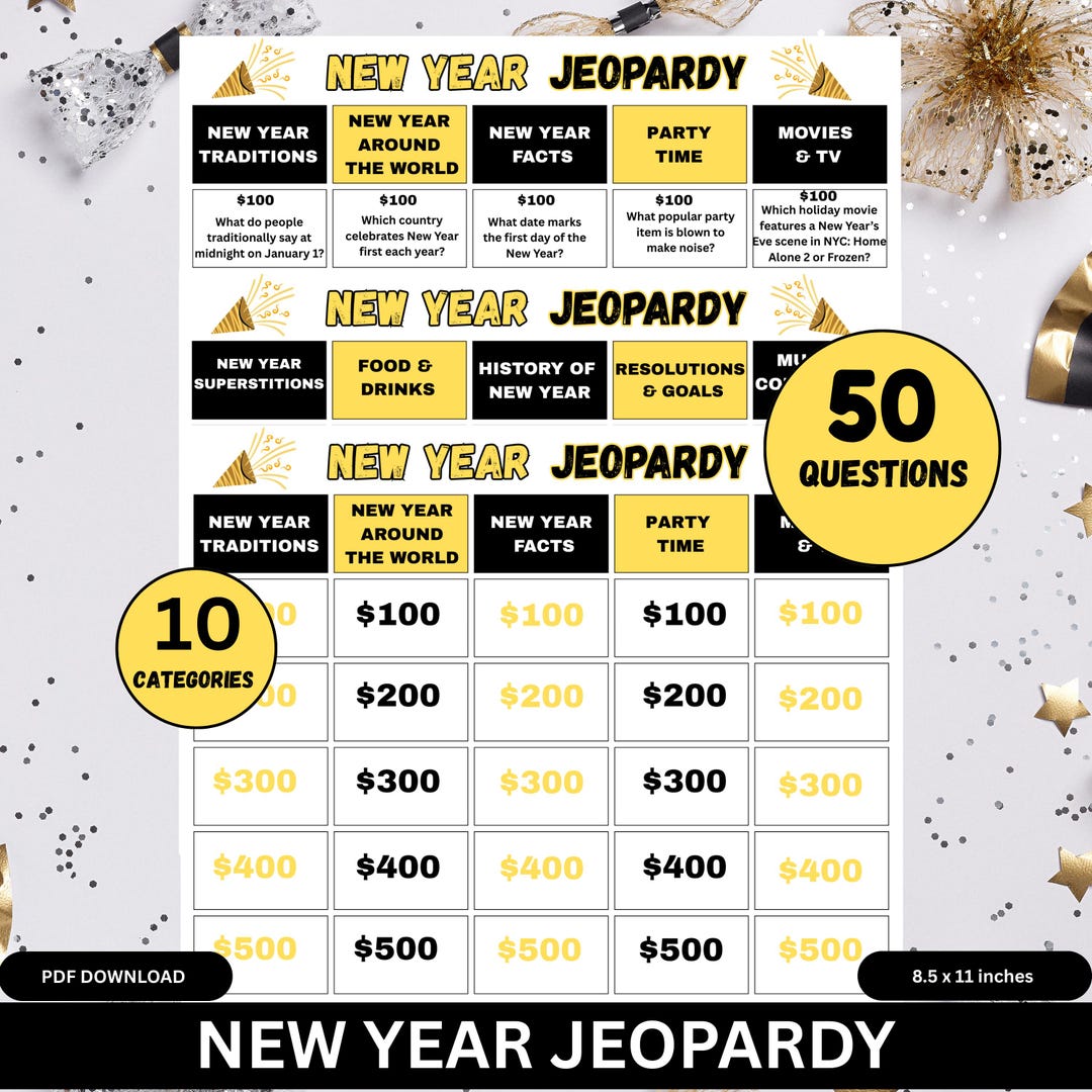 New Year Jeopardy Game | Printable Trivia and Party Game for New Year’s ...