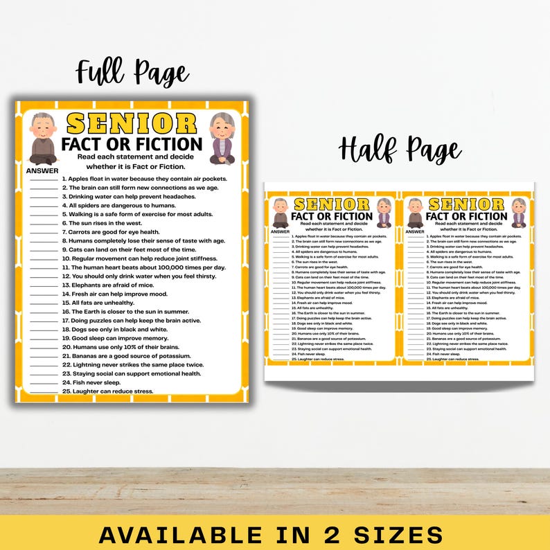 Senior Trivia Game Bundle | Fact or Fiction & Trivia Games for Seniors ...
