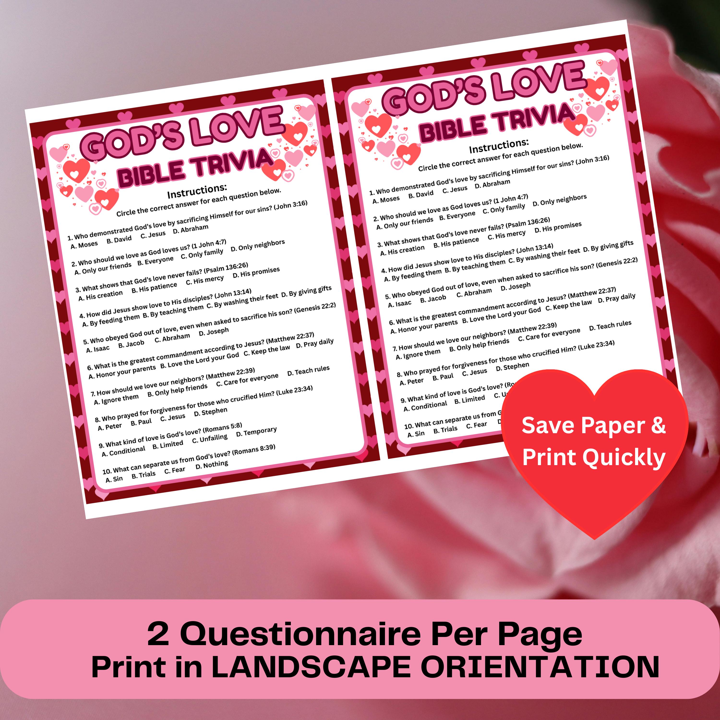 God's Love Bible Trivia Game | Christian Valentine's Activity (PDF ...