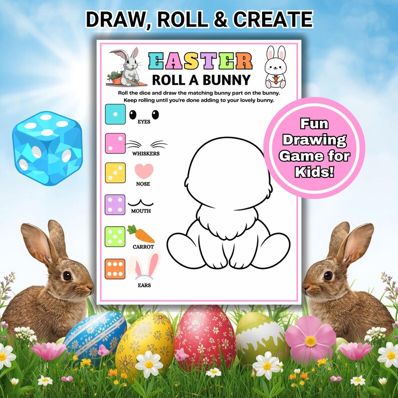Easter Roll a Bunny | Printable Dice Game, Bunny Coloring Page ...