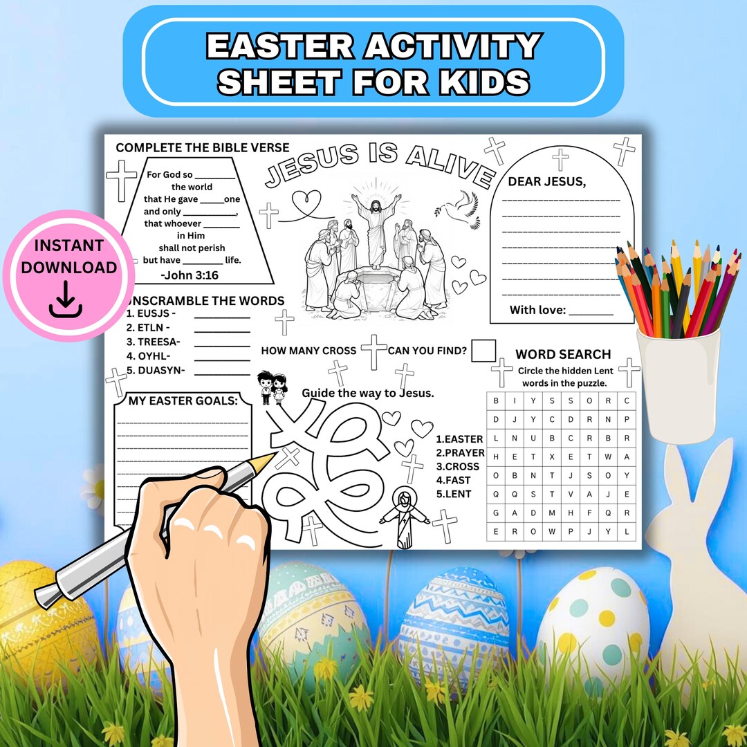 Easter Bible Activity Placemat, Christian Coloring Page, Sunday School ...