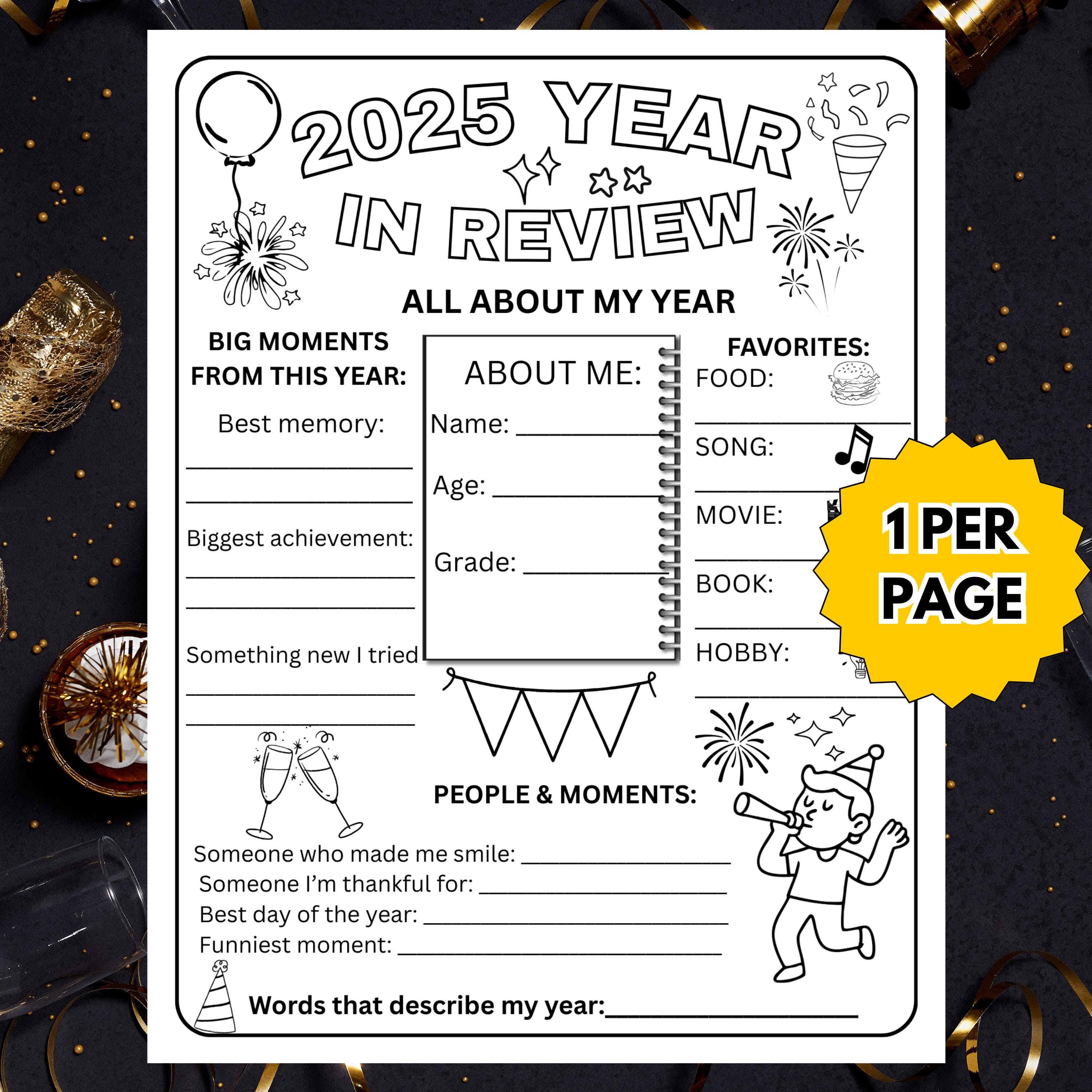 New Year Time Capsule Worksheet for Kids | 2025 Year in Review & 2026 ...