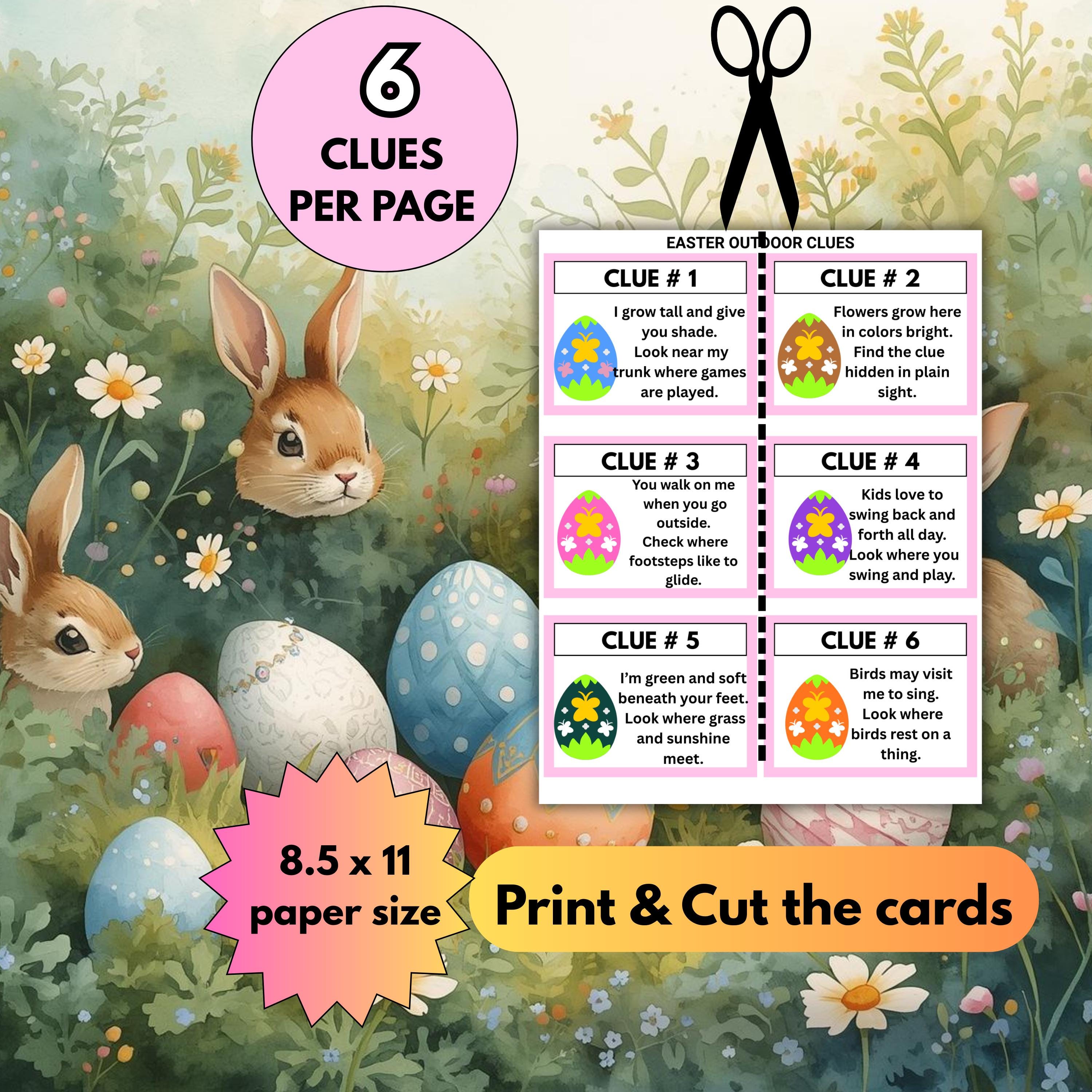 Easter Scavenger Hunt Clues, Outdoor Kids Printable Treasure Hunt Game ...