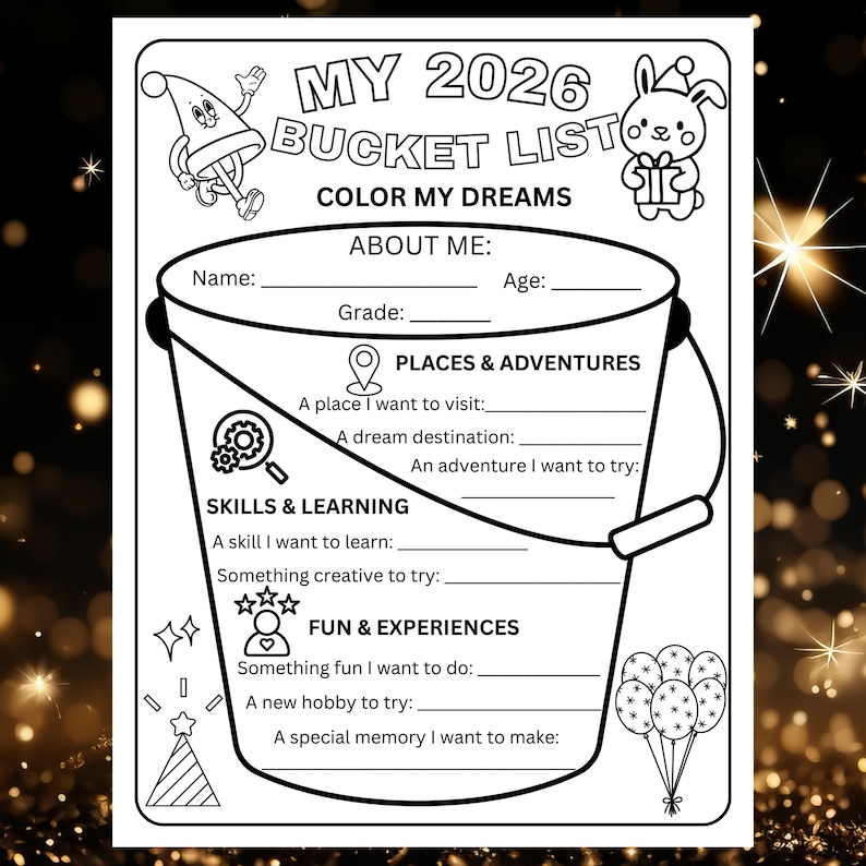 2026 Bucket List Coloring Page | Kids & Teens Printable Goal Setting ...