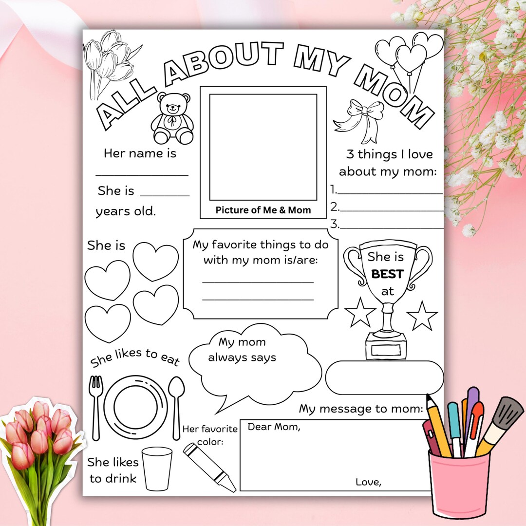 Mother's Day Coloring Worksheet for Kids | Printable Writing Activity ...