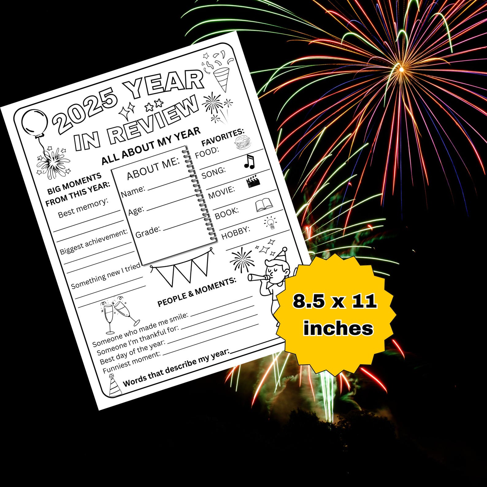 2025 Year in Review Worksheet | All About My Year Coloring & Writing ...