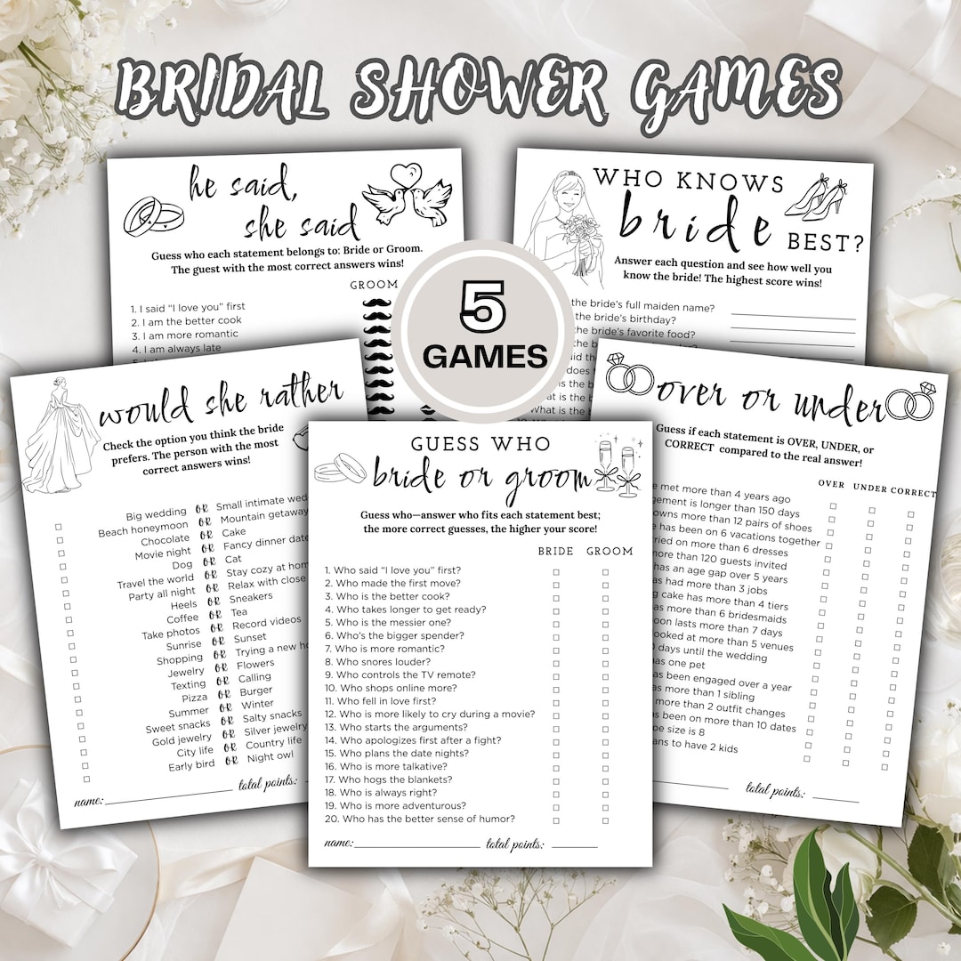 Bridal Shower Games Bundle, Minimalist Bridal Party Ideas, Printable ...