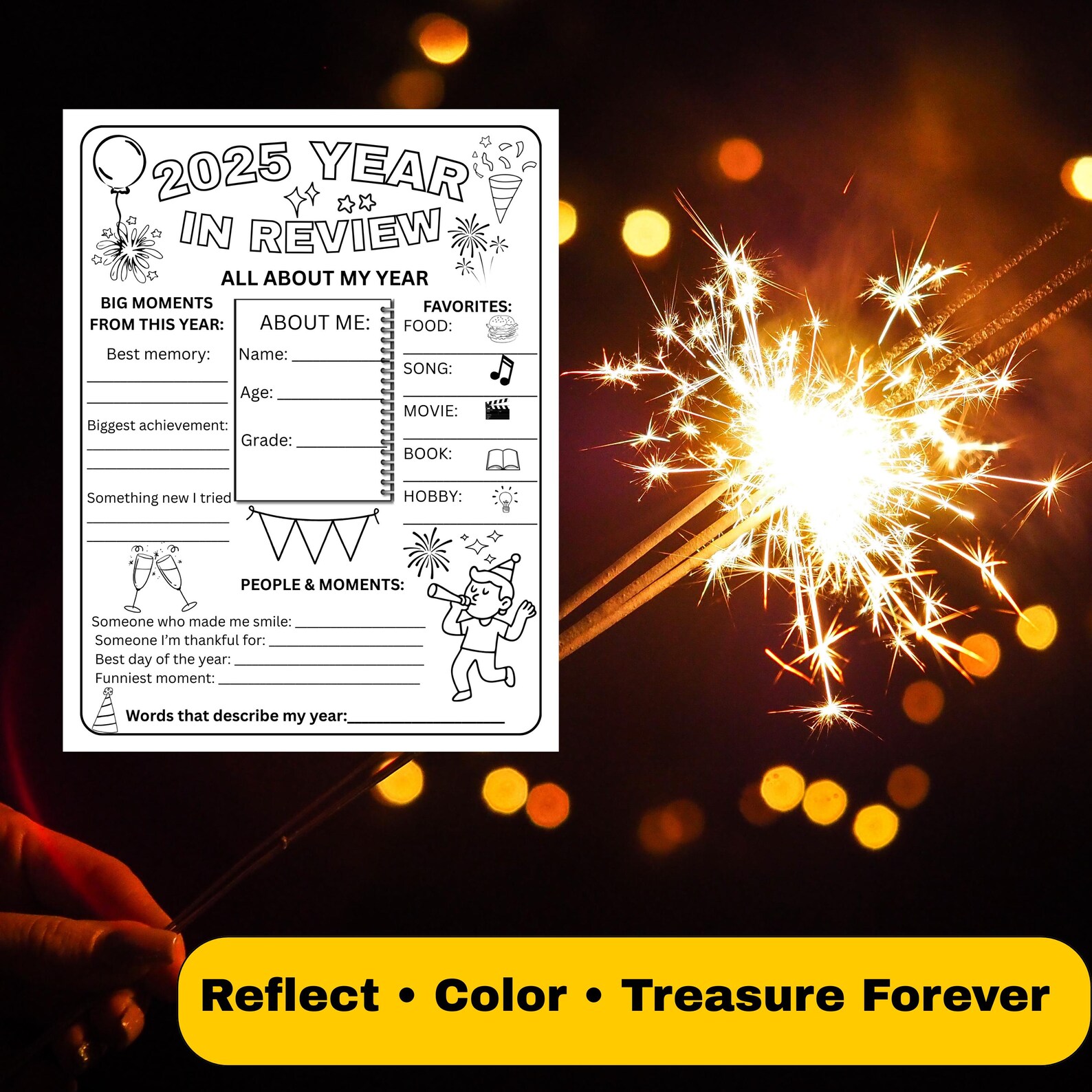 2025 Year in Review Worksheet | All About My Year Coloring & Writing ...