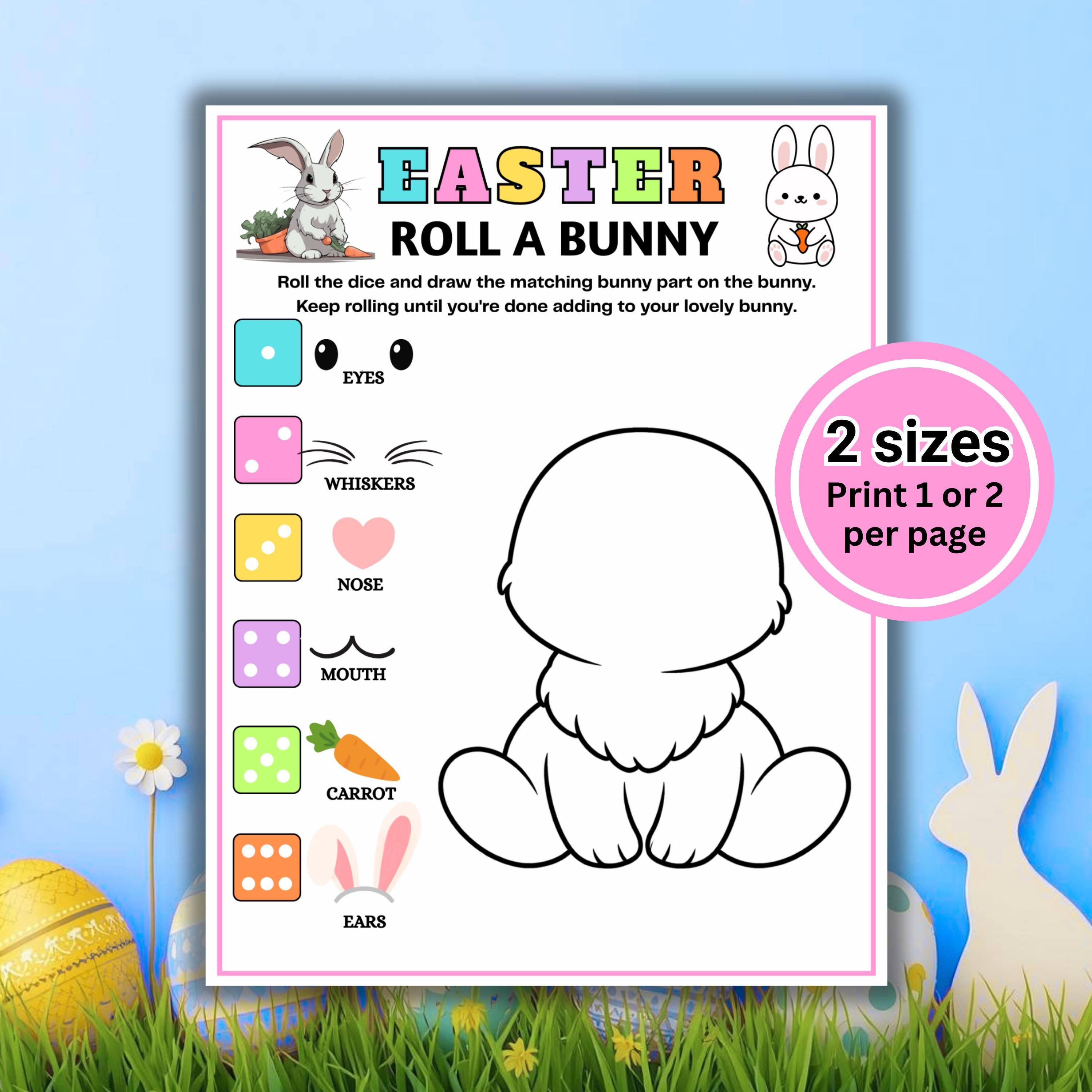 Easter Roll a Bunny | Printable Dice Game, Bunny Coloring Page ...