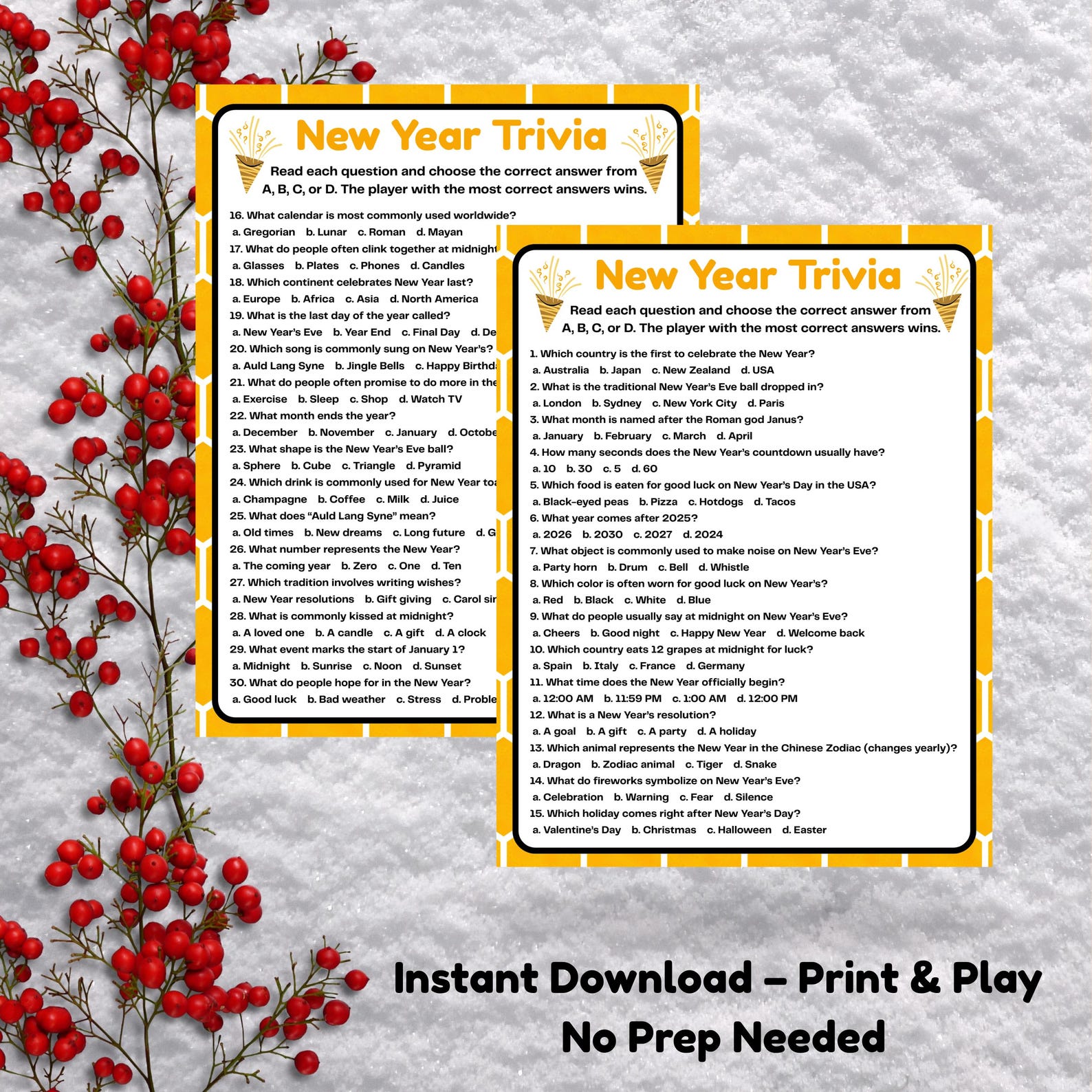 New Year Trivia Game 2026 | Printable New Year’s Eve & Day Quiz | Fun ...