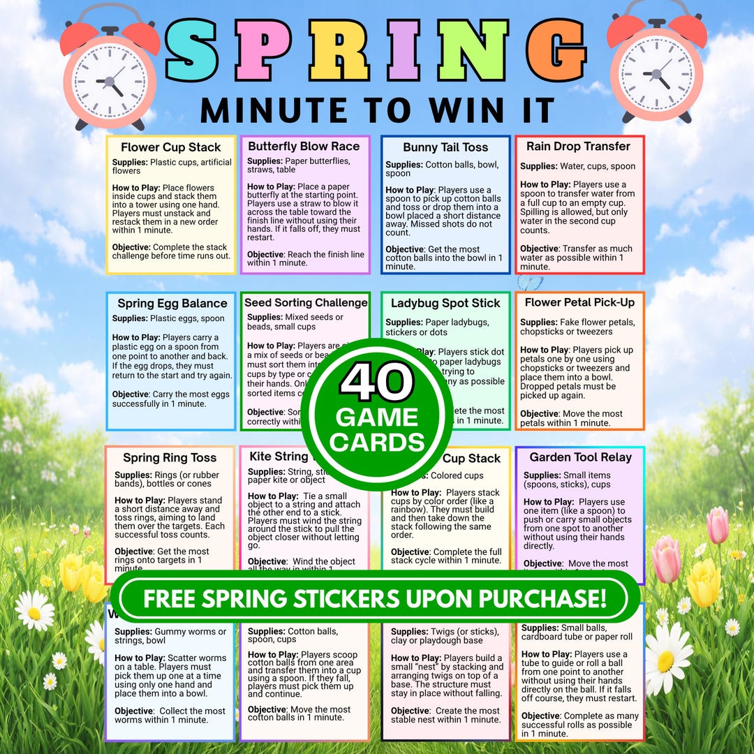 Spring Minute to Win It Games Printable, Family Party Challenge ...