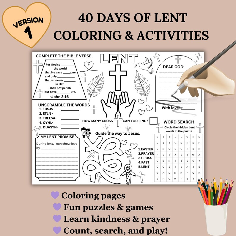Lent Activity Placemat Printable for Kids, Christian Coloring Pages ...