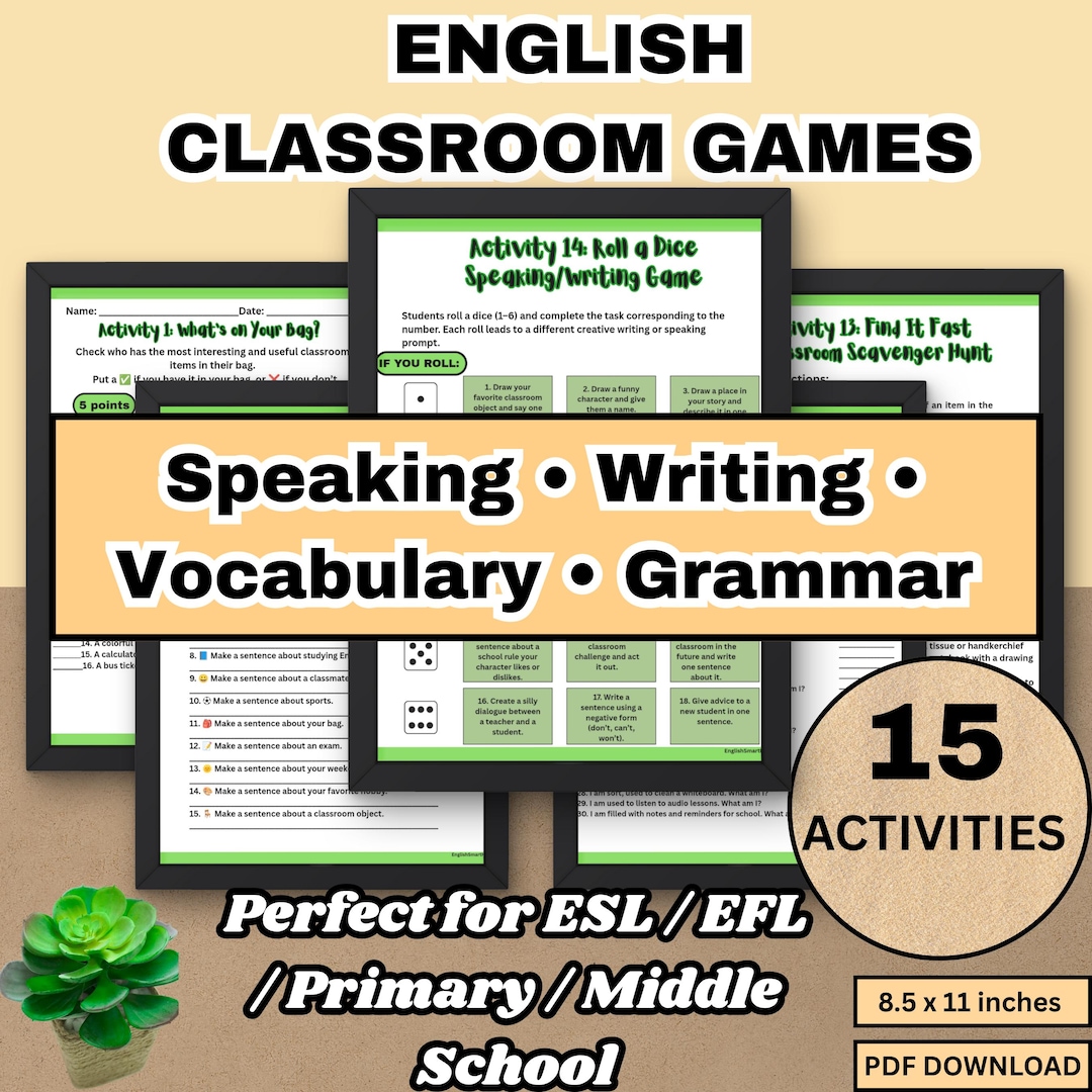 ESL English Games & Worksheets | Classroom Activities PDF - Etsy
