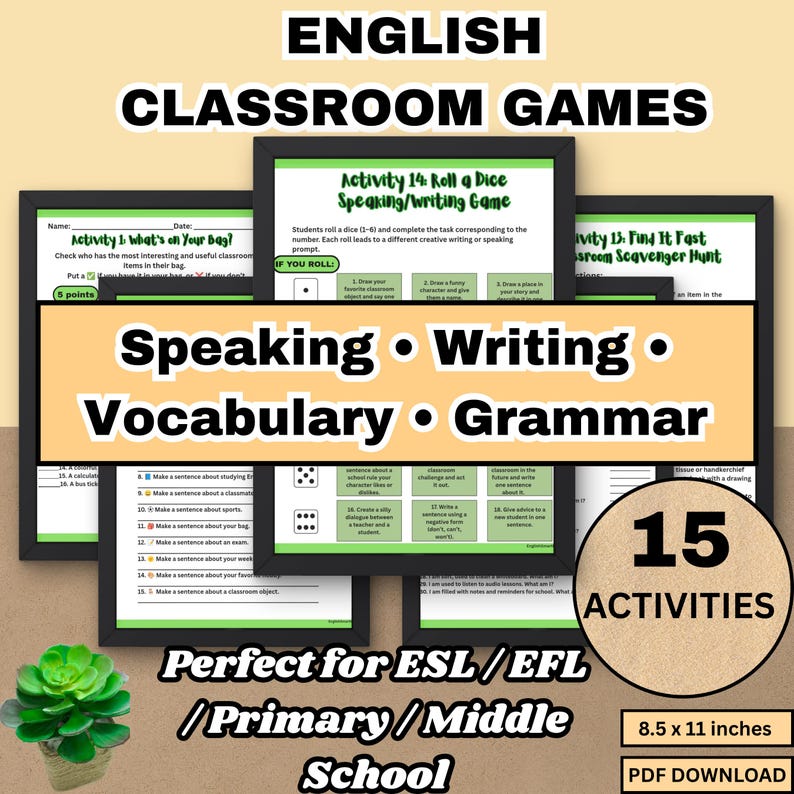 ESL Classroom Activities| 15 Printable English Games & Worksheets for ...