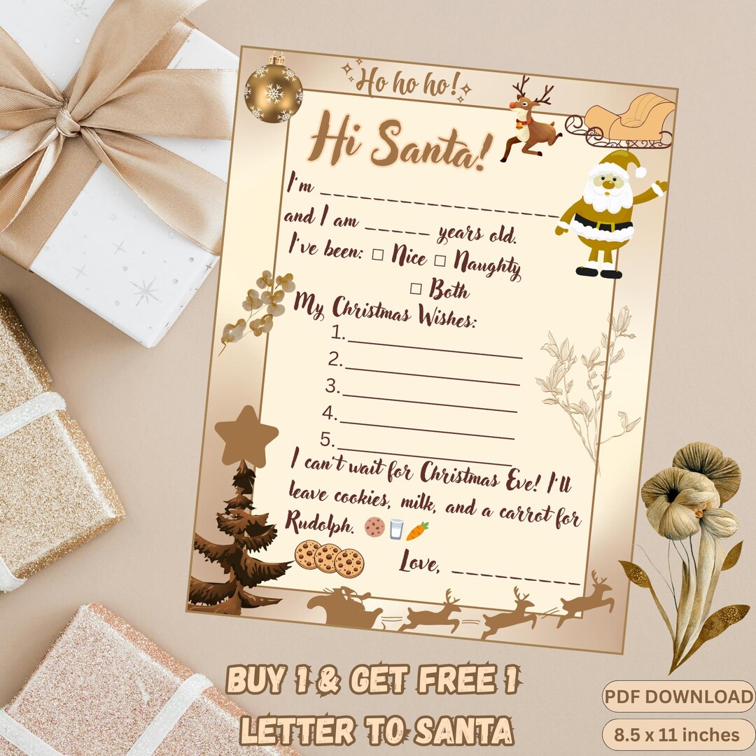 Letter to Santa | Classic Santa Letter Template | Rustic Christmas Wish ...