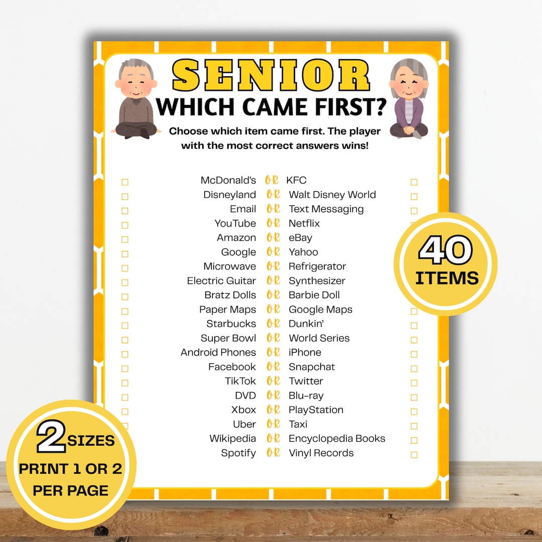 Senior Which Came First Game Printable | Brain Games for Seniors ...