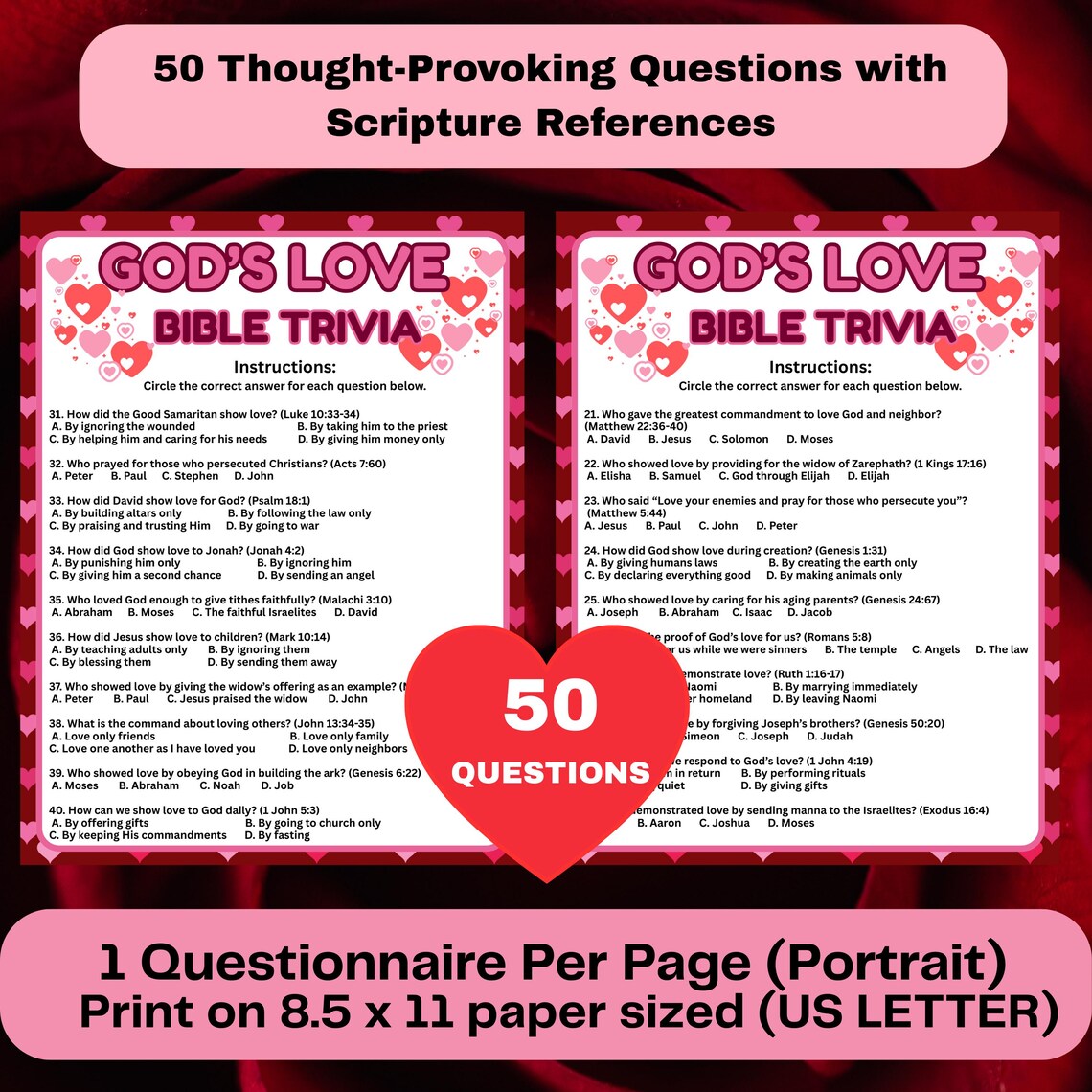 God's Love Bible Trivia Game | Christian Valentine's Activity (PDF ...