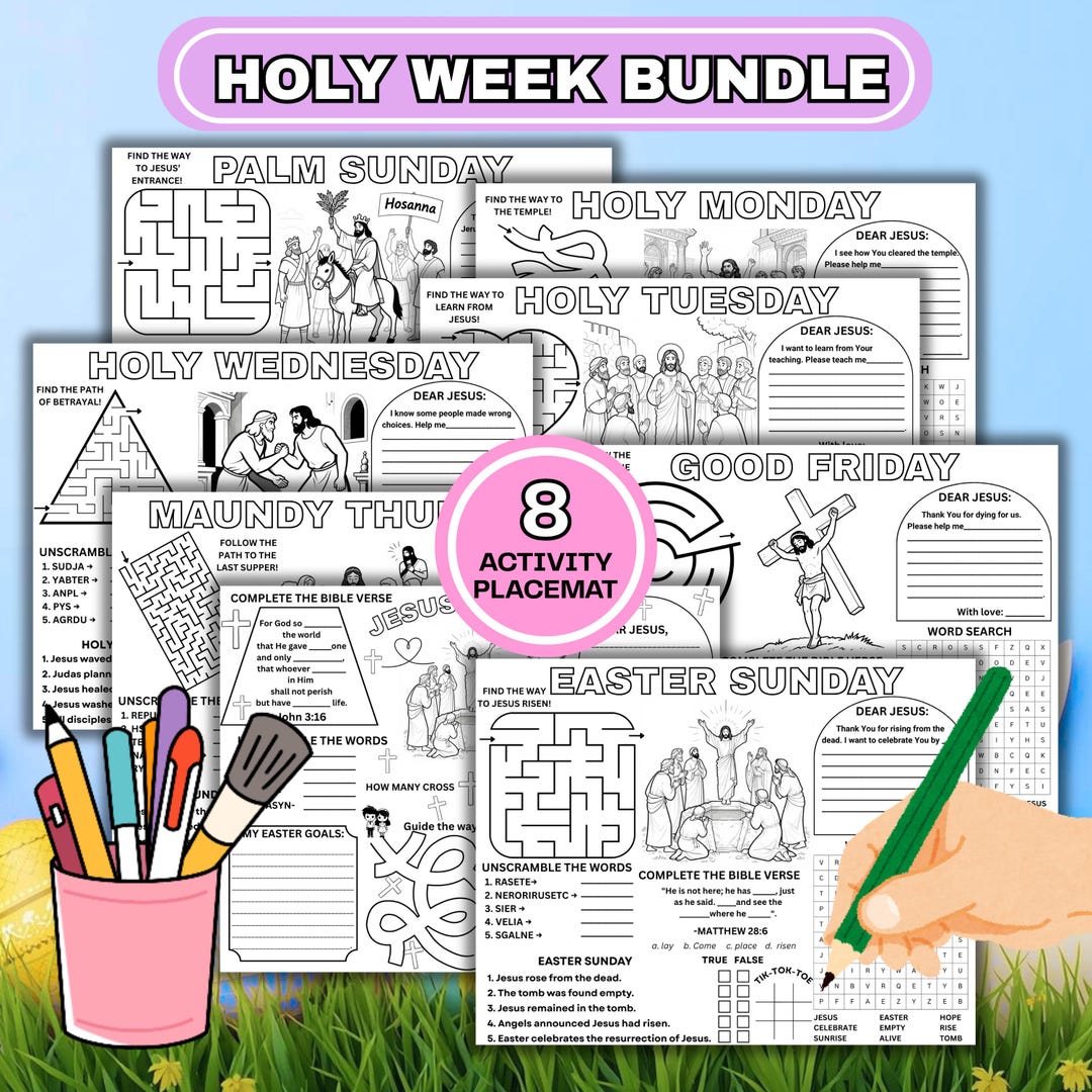 Holy Week Activity Placemat for Kids – Palm Sunday to Easter Journey ...