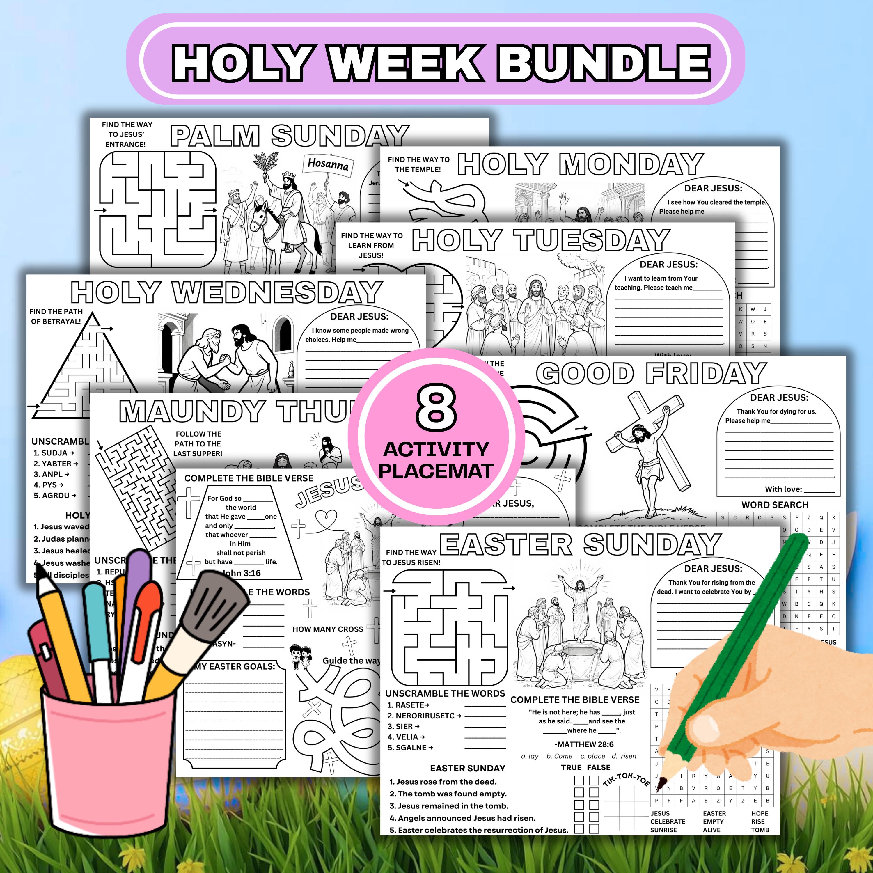 Holy Week Activity Placemat for Kids – Palm Sunday to Easter Journey ...