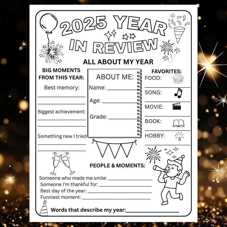 2025 Year in Review Worksheet | Kids & Teens Reflection Activity (PDF ...