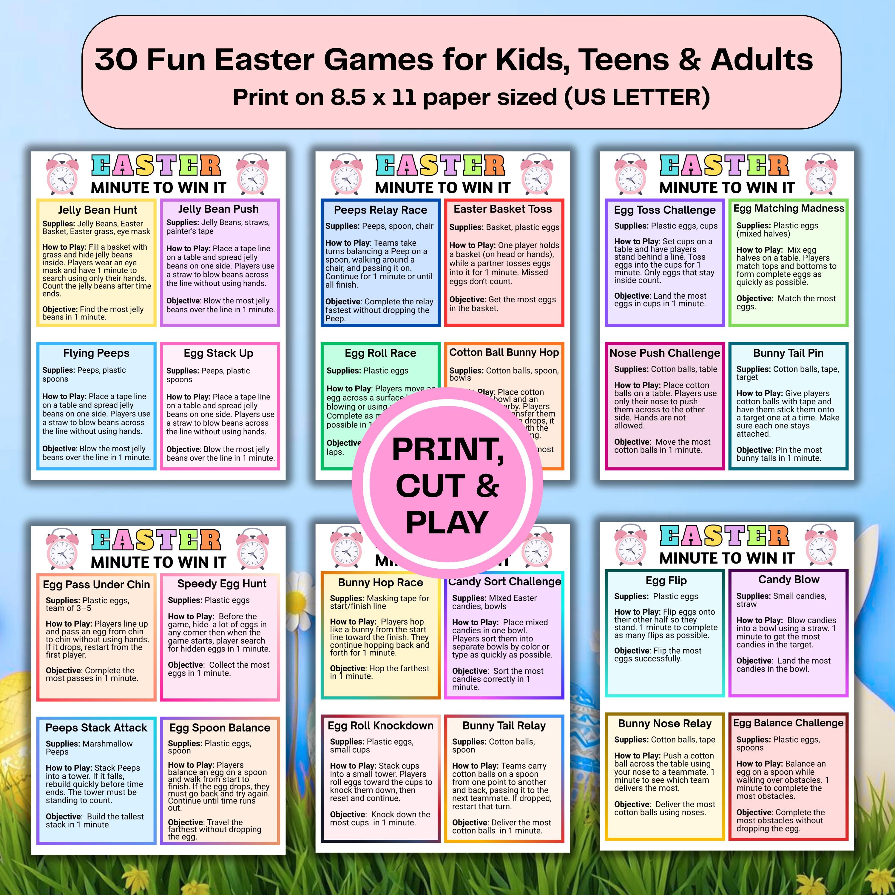 Easter Minute to Win It Games Printable, Family Party Challenge ...