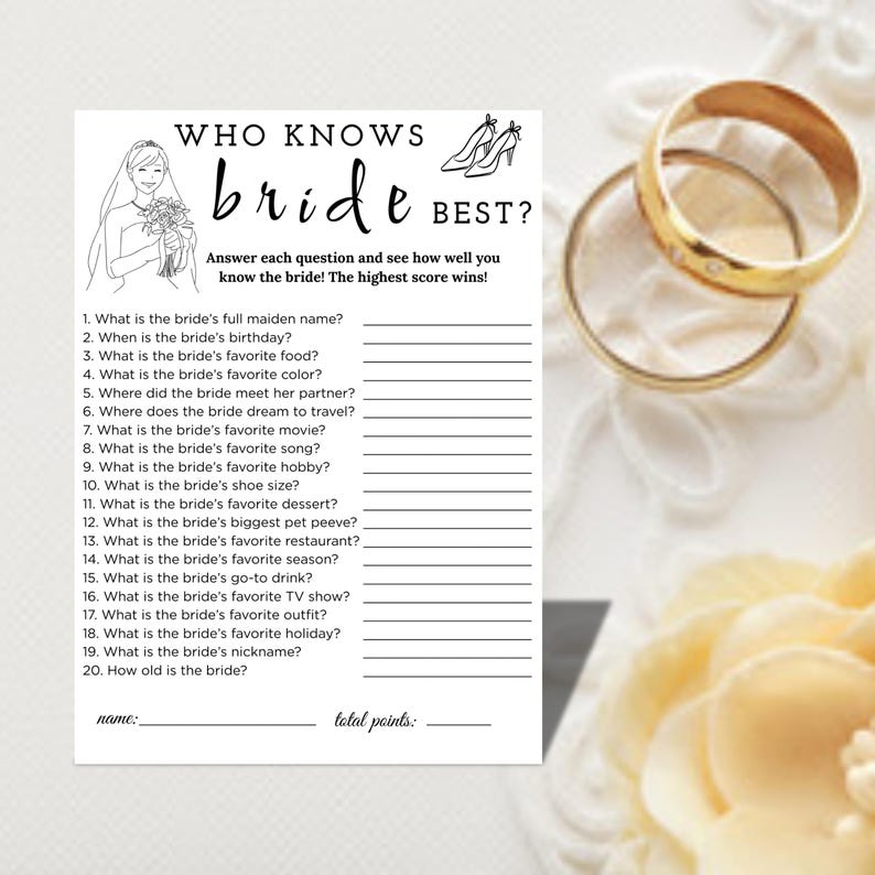 Who Knows Bride Game | Bridal Shower Trivia Activity (instant Download ...