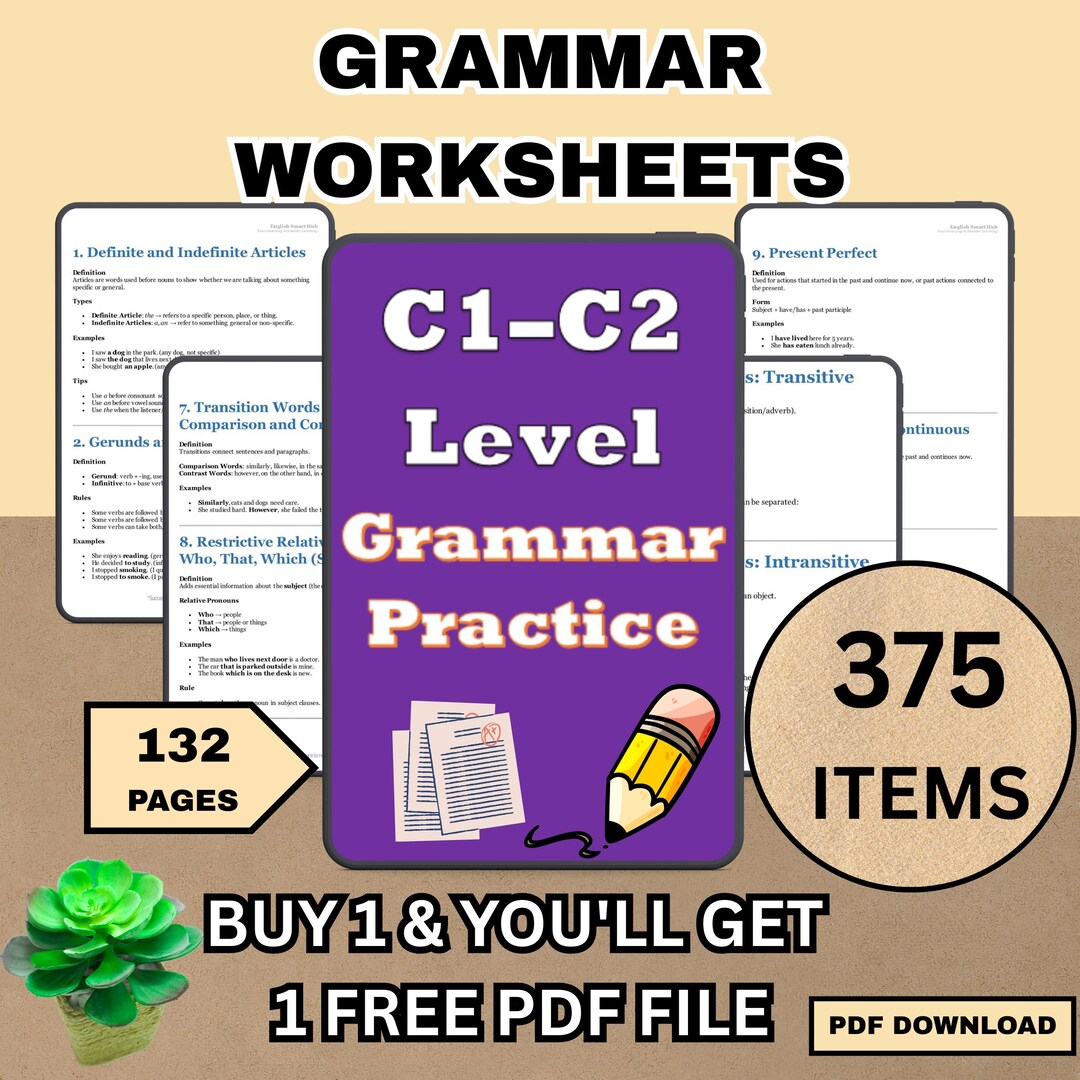 ESL Grammar Worksheets C1–C2 | Advanced English PDF With Answers - Etsy