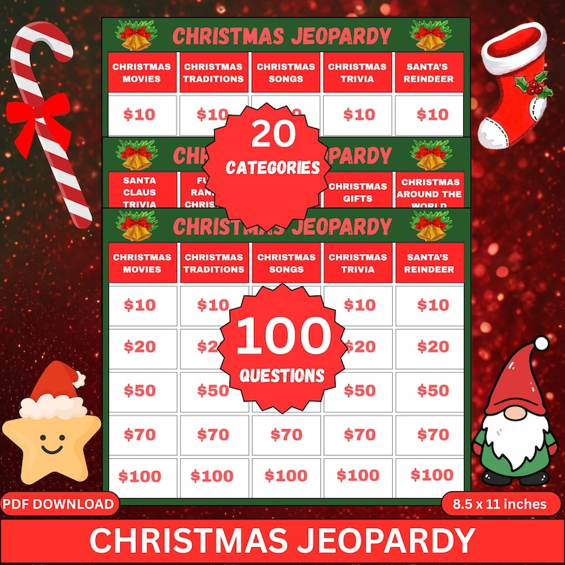 Christmas Jeopardy Game Printable, Christmas Jeopardy Trivia for Family ...