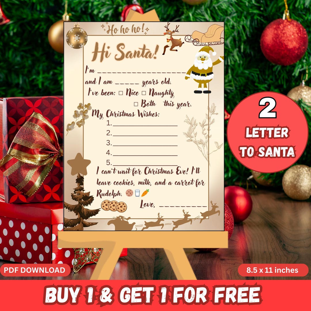 Letter to Santa Template, Kids Christmas Wish List, Dear Santa (PDF ...