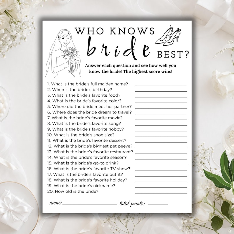 Who Knows Bride Game | Bridal Shower Trivia Activity (instant Download ...