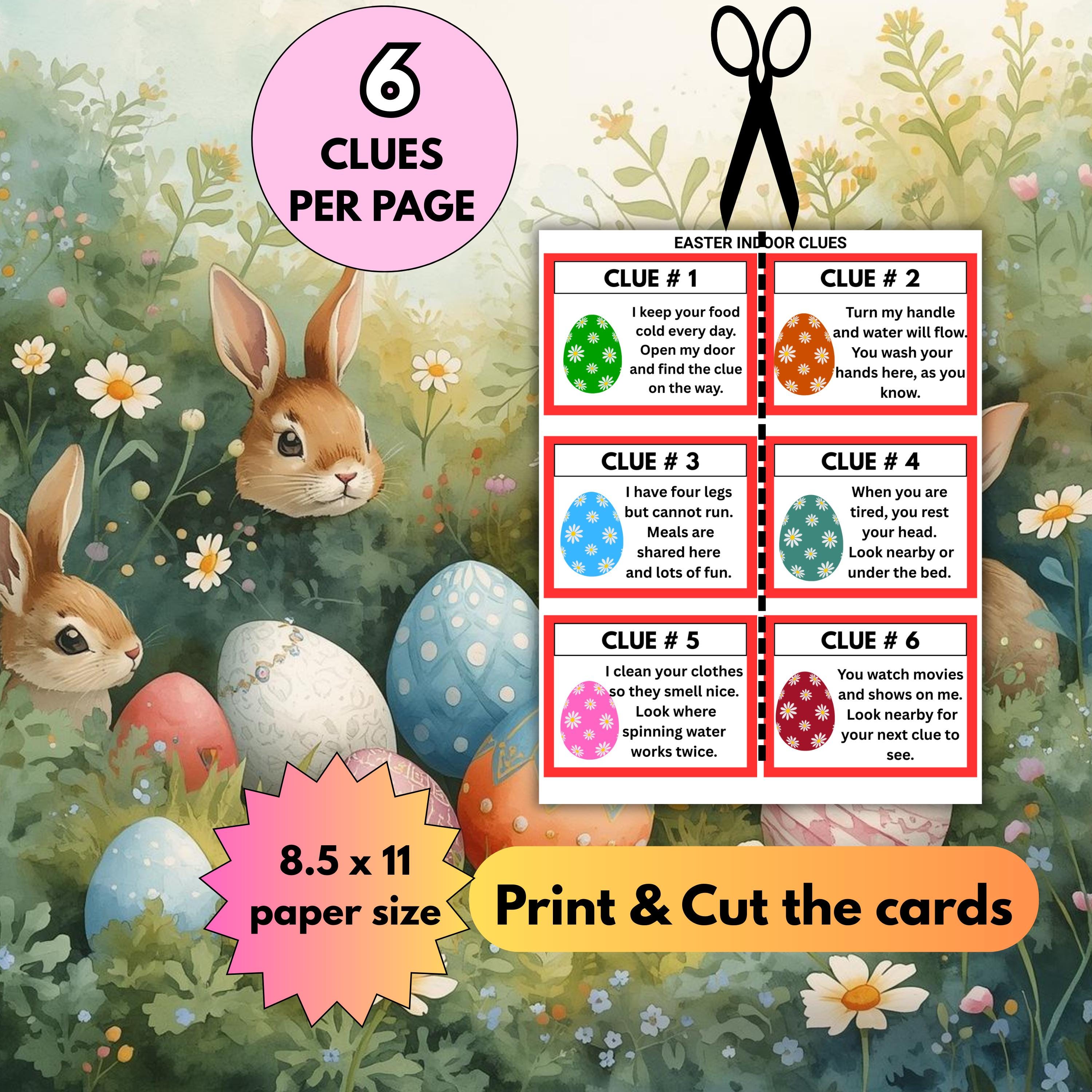 Easter Scavenger Hunt, Indoor Treasure Hunt Clues for Kids (PRINTABLE ...