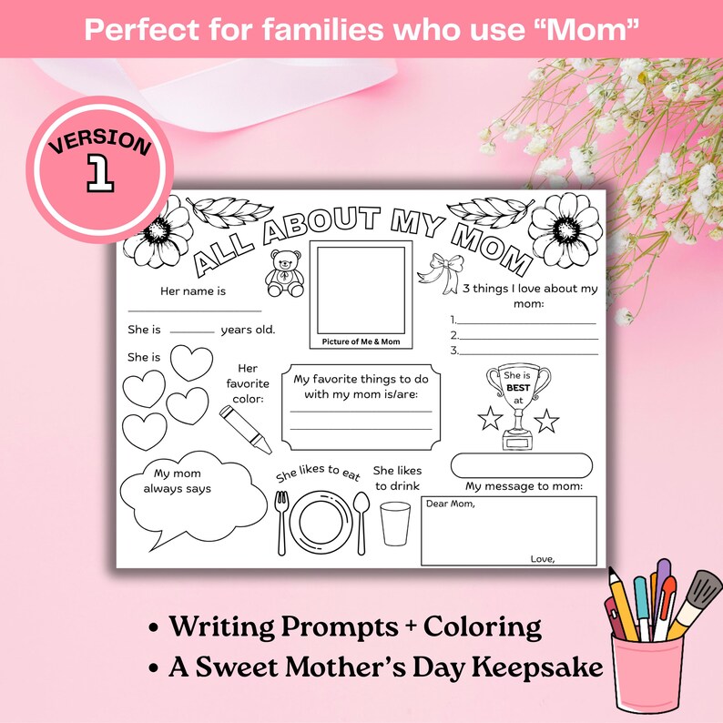 All About My Mom Printable – Mother’s Day Card for Kids | Fill-in-the ...
