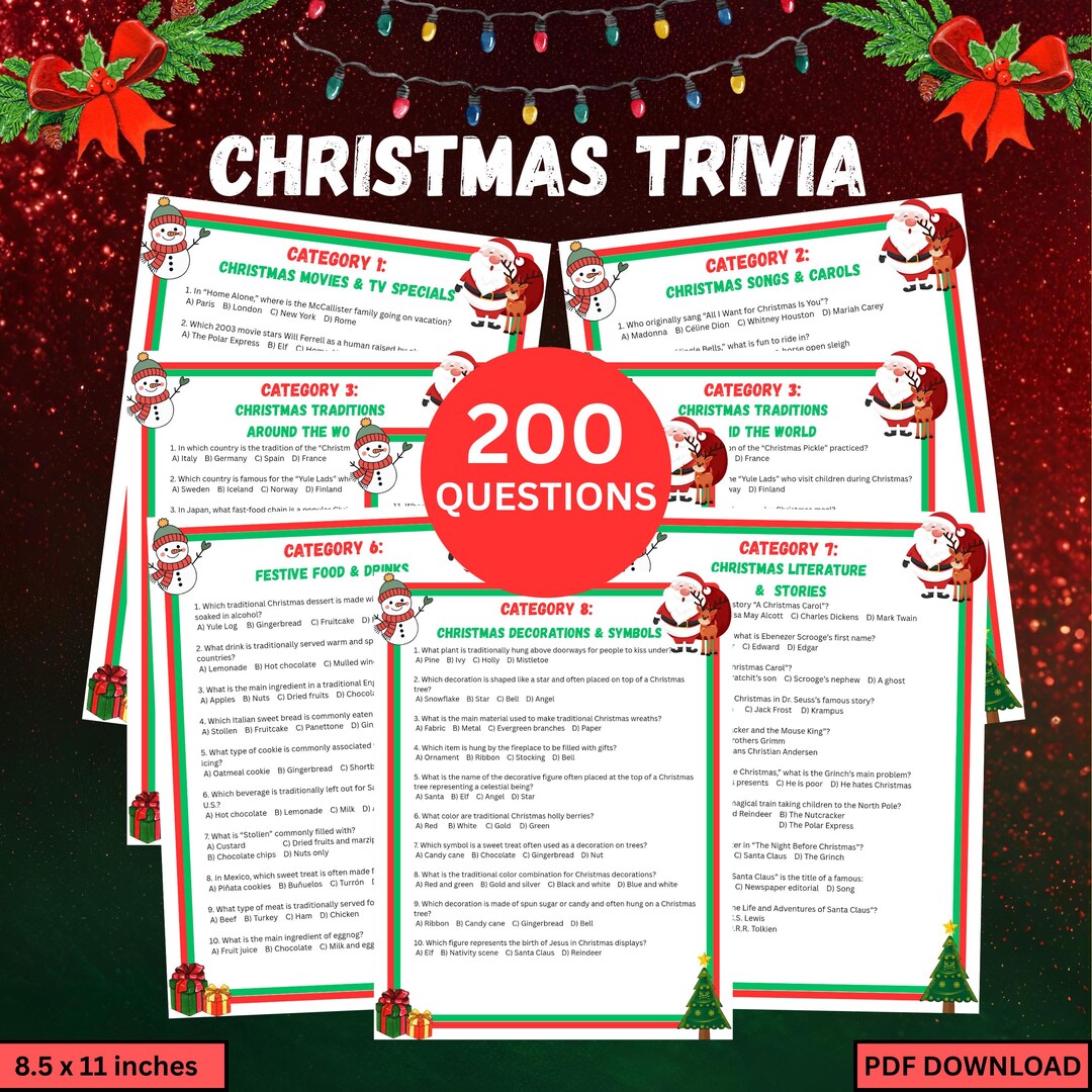 Christmas Trivia Game, Holiday Trivia Questions for Parties (PDF) - Etsy