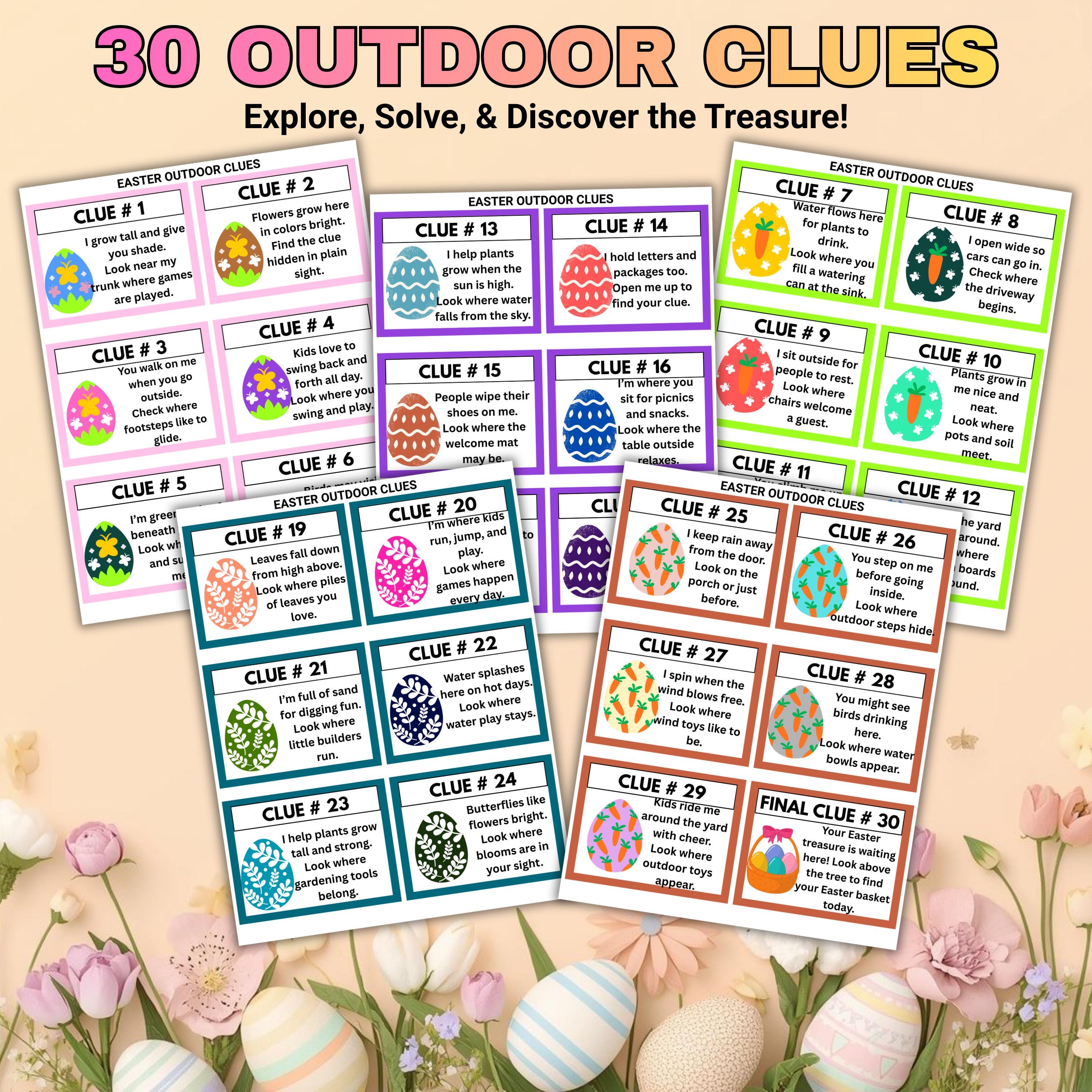Easter Scavenger Hunt Clues, Outdoor Kids Printable Treasure Hunt Game ...