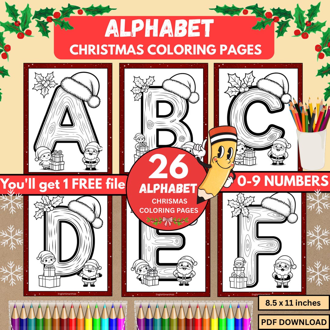 Alphabet Christmas Coloring Pages | A-Z Holiday Activity + Free Number ...